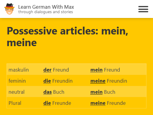Possessive articles: mein, meine / GermanWithMax