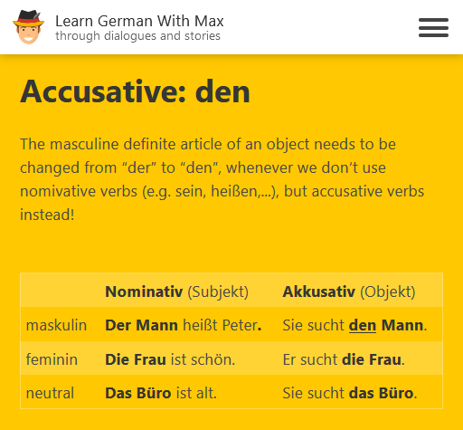 Accusative: den / Learn German with Max