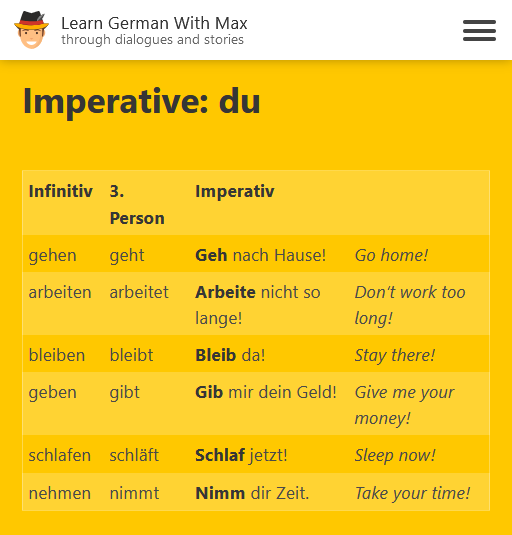 Imperative: du / Learn German with Max