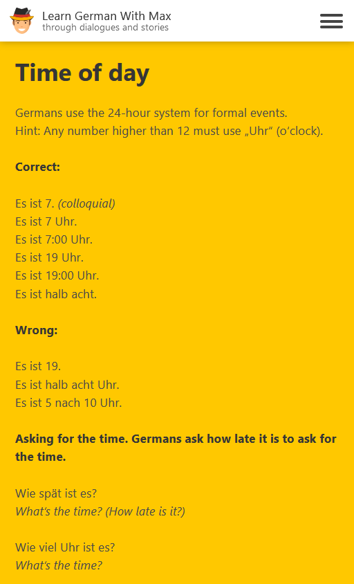 Time of day / Learn German with Max
