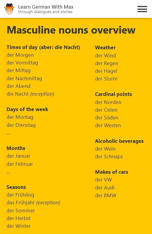 Masculine nouns overview / GermanWithMax