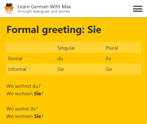 Formal greeting: Sie / Learn German with Max