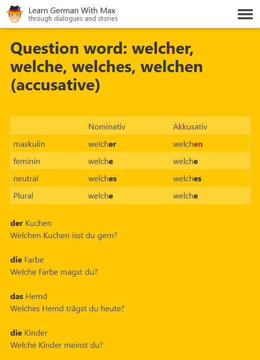 Question word: welcher, welche, welches, welchen (accusative) / Learn ...